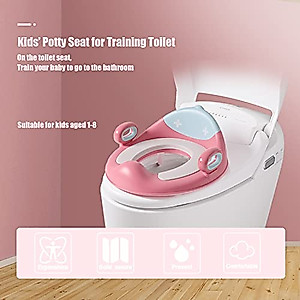 Potty Training Seat with Soft PU Cushion Handles Backrest Splash Guard for Toddlers Kids Boys Girls (pink)