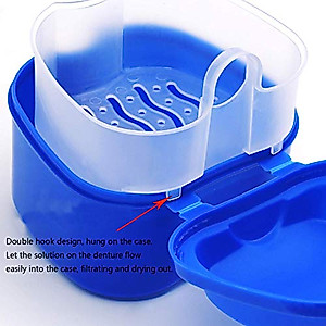 KISEER 2 Pack Colors Denture Bath Case Cup Box Holder Storage Soak Container with Strainer Basket for Travel Cleaning (Light Blue and Blue)