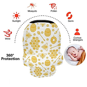 Nursing Cover Breastfeeding Scarf Honey Bee- Baby Car Seat Covers, Stroller Cover, Carseat Canopy (36)