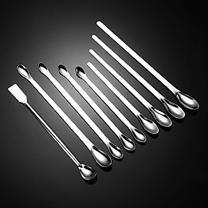 UKCOCO Lab Spatula,9 in 1 Stainless Steel Sampling Laboratory Scoops - Lab Mixing Spatulas,Length 16/18/20/22CM