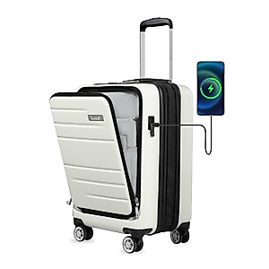 LUGGEX Carry On Luggage with Pocket Compartment - Polycarbonate Expandable Luggage with USB Port - Travel Suitcase with Wheels Airline Approved, Lightweight