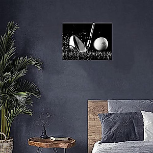 Canvas Print Black and White Golf Poster Wall Art Picture Golf Ball Sport Canvas Painting for Gym Living Room Wall Decor Frame Canvas