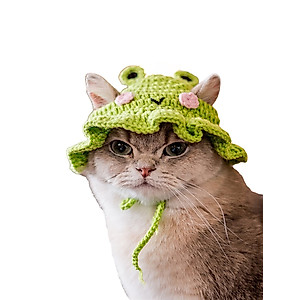 QWINEE Cartoon Design Knit Cute Dog Hat Soft Cat Hat Rabbit Hat Halloween Christmas Party Costume Head Wear Accessories for Puppy Cat Kitten Small Dogs Small Animals Green and Pink Medium