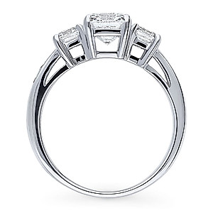 BERRICLE Sterling Silver 3-Stone Wedding Engagement Rings Asscher Cut Cubic Zirconia CZ Promise Ring for Women, Rhodium Plated Size 7