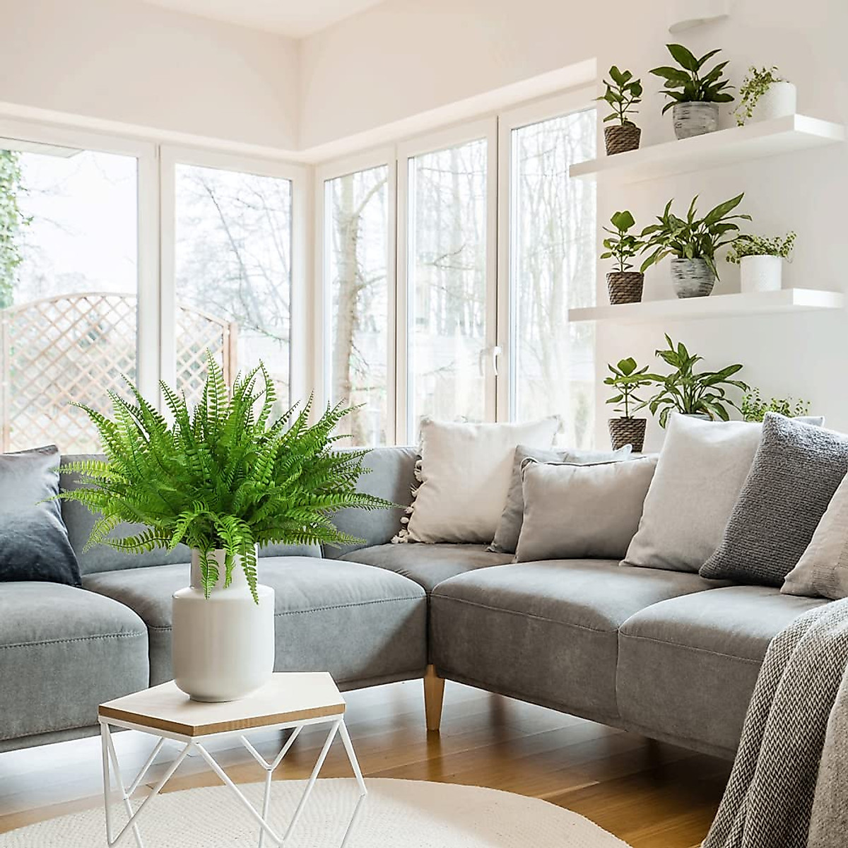 plant Artificial Boston Fern Bushes Fake Greenery Shrubs Branches for for Decor Home Indoor Outdoor Garden 4pcs