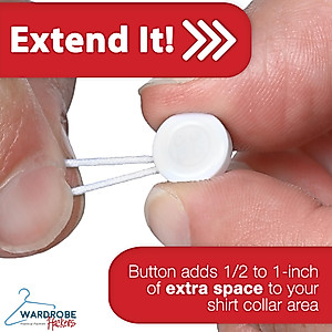 Wardrobe Hackers Collar Extenders for Mens Shirts (Soft Elastic Design 3-Pack) Neck Relief for Tight Collars for Dress Shirts - White Button Expanders