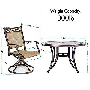 dali Outdoor 5 Piece Dining Set Patio Furniture, Aluminum Swivel Rocker Chair Sling Chair Set with 46 inch Round Mosaic Tile Top Aluminum Table