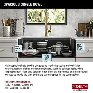 DELTA FAUCET Everest 33-inch Granite Composite Workstation Kitchen Sink Undermount Single Bowl with WorkFlow Ledge and Accessories in Metallic Black, 75B933-33S-BL