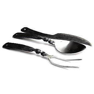 Handforged Medieval Cutlery Set - Stainless Steel Knife, Fork and Spoon Set - Includes Genuine Leather Utensil Pouch