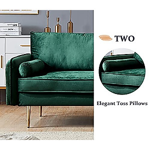 SLEERWAY Velvet Couch with 2 Small Pillows, Modern Loveseat Sofa Twin Size Contemporary Sofas for Living Room and Bedroom (Green)