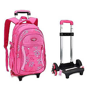 DAPERCI Travel Rolling Luggage Bag School Trolley Backpack Girls On Wheels Girl's Trolley School Wheeled Backpacks Child (Color : 6 Wheels Pink)