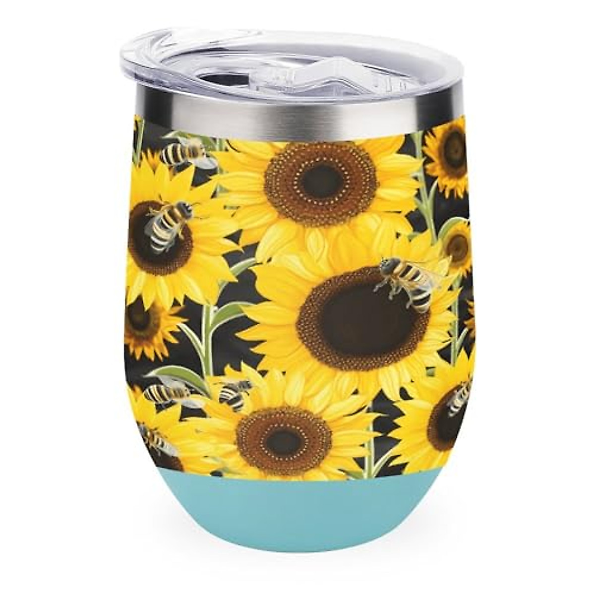 WYUSPGK 304 Stainless Steel Insulated Cup, Sunflower Bees Print Smooth Rim, Durable & Reusable - Perfect for Office, Home, And Travel