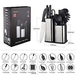 Kitchen Utensils Set, 7 Pieces Silicone Cooking Utensils Set+5-Pieces Stainless Steel Knife Set+6-Pieces Kitchen gadgets(18-in-1)
