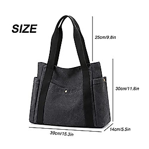 ZHIERNA Canvas Tote Shoulder Bag for Women, Top Handle Work Bags Handbag Purse(Black)