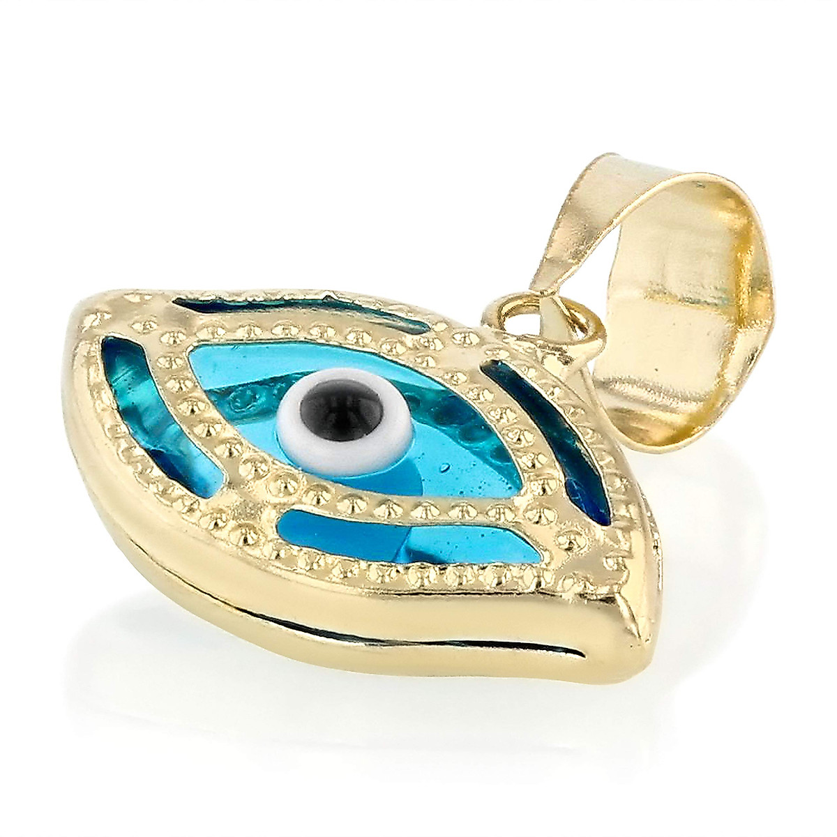 Ioka - 14K Yellow Gold Evil Eye Protection Charm Tiny Size Pendant For Necklace or Chain