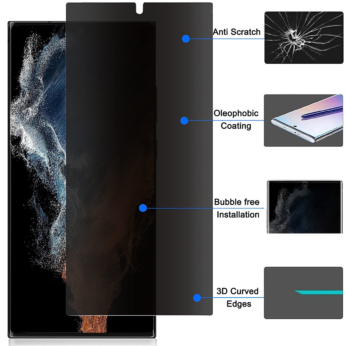 Galaxy S22 Ultra Privacy Screen Protector, [Case Friendly] [Support Fingerprint Unlock] Soft Film for Samsung Galaxy S22 Ultra 5G (6.8"), Full Adhesive, Anti-Scratch, 3D Curve Fit, Touch Sensitive