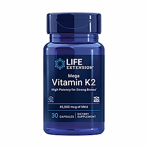 Life Extension Mega Vitamin K2 High Potency for Strong Bones – Daily Vitamin K2 Supplement for Healthy Bone Density Support & Heart Health – Non-GMO, Gluten-Free – 30 Capsules