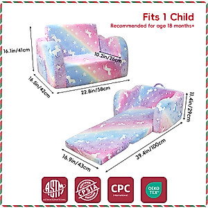 PLYFOU 2-in-1 Kids Sofa, Toddler Chair for 2 Seats,Convertible Children Couch to Lounger,Kids Chairs Comfy Toddler,Folding Kids Play Sofa for Girl or Boy(Glowing Rainbow)