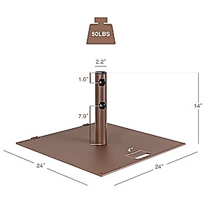 Tangkula 50 LBS Patio Umbrella Stand, Heavy Duty Umbrella Stand w/Wheels & Handle, Fits for 1.6’’-1.9’’ Umbrella Pole, Outdoor Square Umbrella Base for Deck, Pool, Garden, Backyard (Bronze)