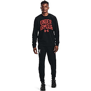 Under Armour Men's Rival Terry Crew Neck T-Shirt, Black (002)/Phoenix Fire, Medium