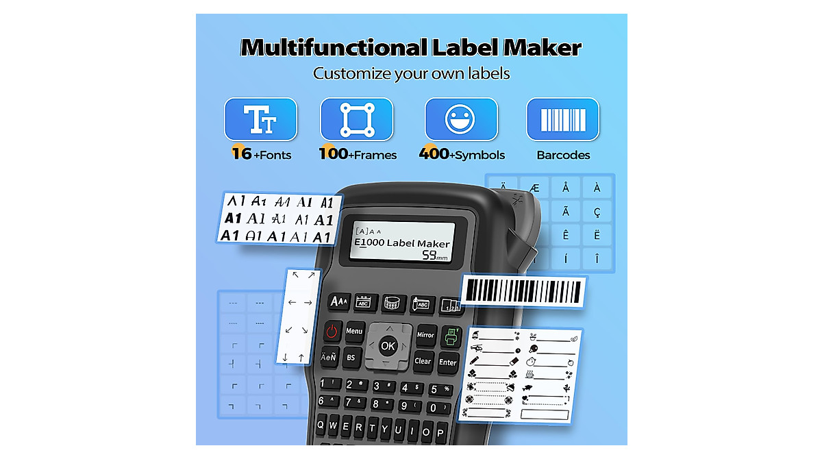 Handheld Label Maker Machine with Keyboard - E1000 Pro Portable Label Maker, Label Makers with ...