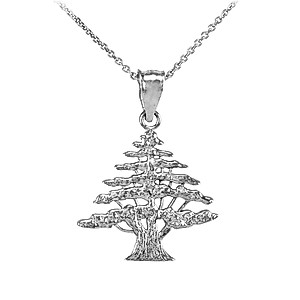 Polished 925 Sterling Silver Cedar Tree Charm Pendant Necklace, 22"