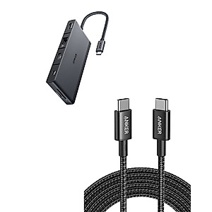 Anker USB C Hub, 552 USB-C Hub (9-in-1, 4K HDMI) with 100W Power Delivery, 4K@30Hz HDMI, 4 USB-C and USB-A Data Ports, Ethernet and SD/microSD Card Slot & New Nylon USB C to USB C Cable 100W 10ft