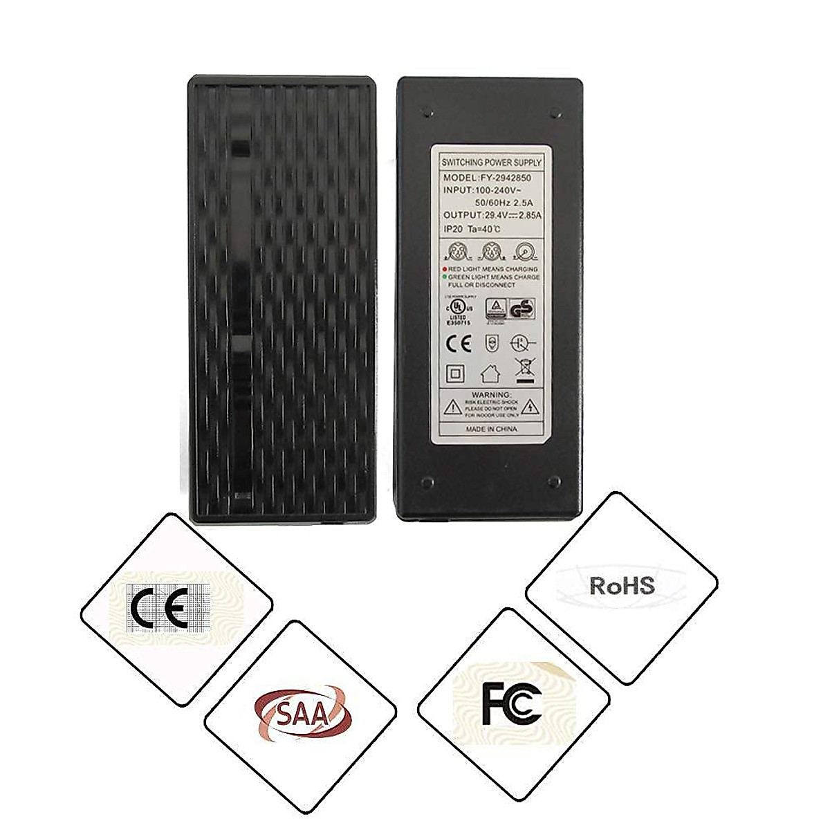 Abakoo 29.4V 2.85A UL Charger Power Supply Adapter for 29.4V 24V 7S only Lithium Battery Pack with 3-Pin XLR Male Connector