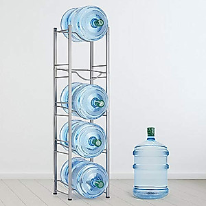 Water Cooler Jug Rack 5 Gallon Water Bottle Storage Shelve 5 Tier Detachable Water Bottle Holder Standing Buckets Dispenser Organizer Heavy Duty Cabby Rack with Anti-slip Rubber,Silver