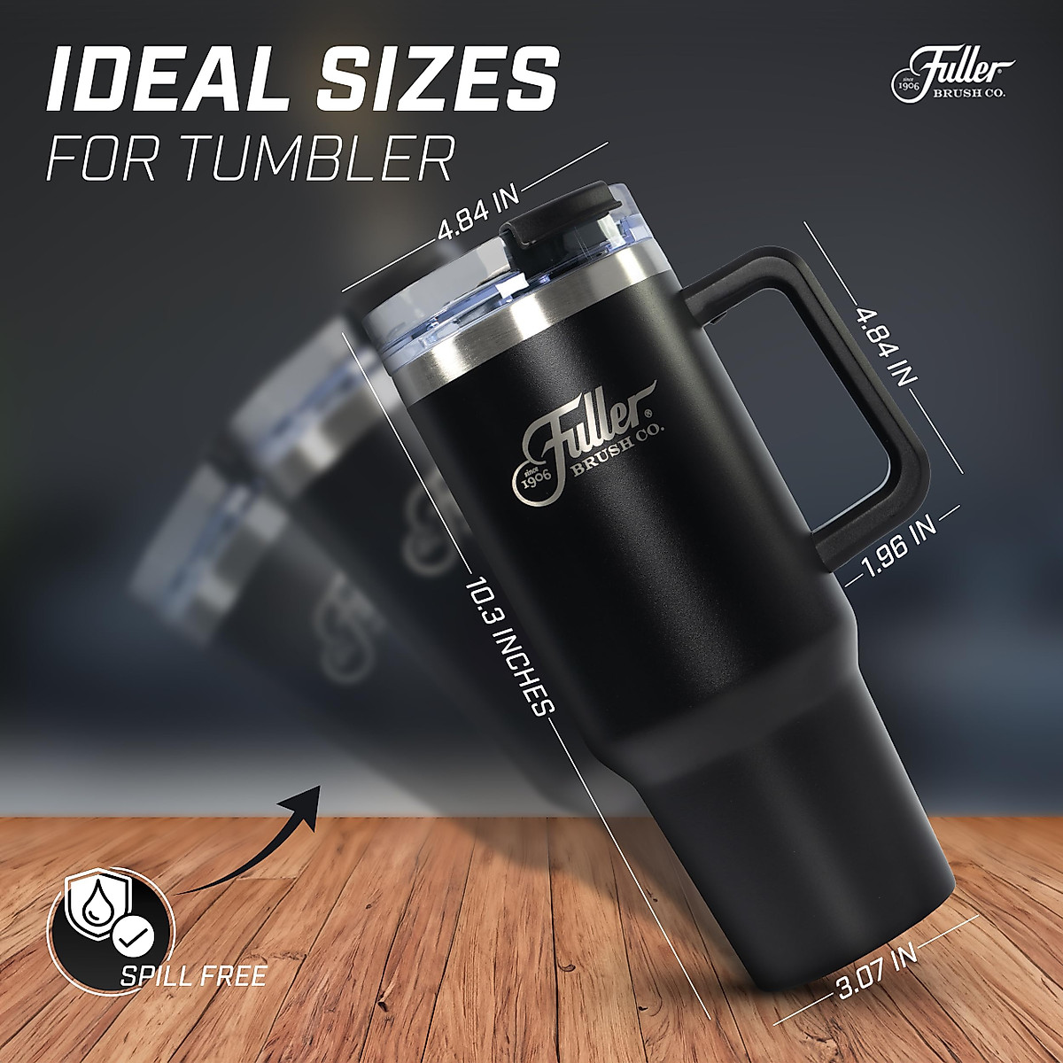 Fuller Brush Stainless Steel Tumbler with Handle - 40 oz. – Lead & BPA-Free - Double-Wall Insulated Travel Mug – Keeps Drinks Hot or Cold for Hours – Spill-Resistant Lid & Straw (Charcoal Gray)