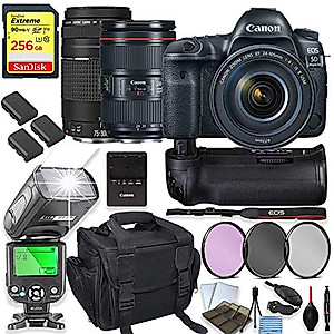 Canon EOS 5D Mark IV DSLR Camera with 24-105mm f/4L II Lens Kit + Canon 75-300 III Lens + 256GB Sandisk Memory, TTL Speedlight Flash (Good Upto 180 Ft), Power Grip + Holiday Special Bundle (Renewed)