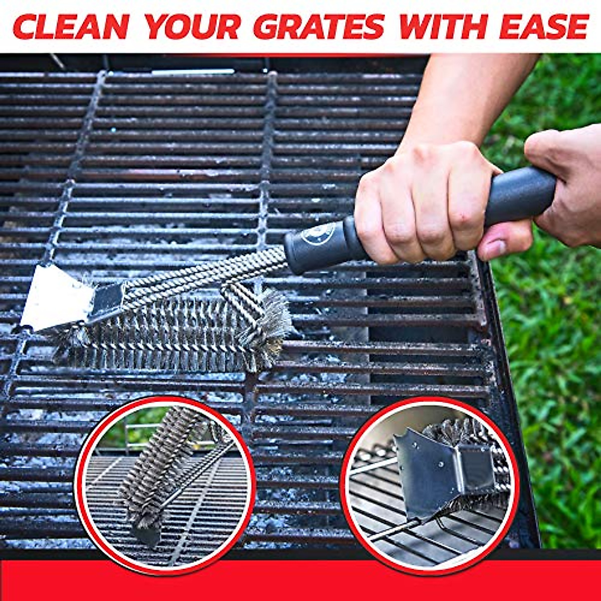 Grill Brush and Scraper - Grill Cleaner Brush Grill Accessories for Outdoor Grill - Safe BBQ Brush for Grill Cleaning - Heavy Duty 17" Grill Brushes