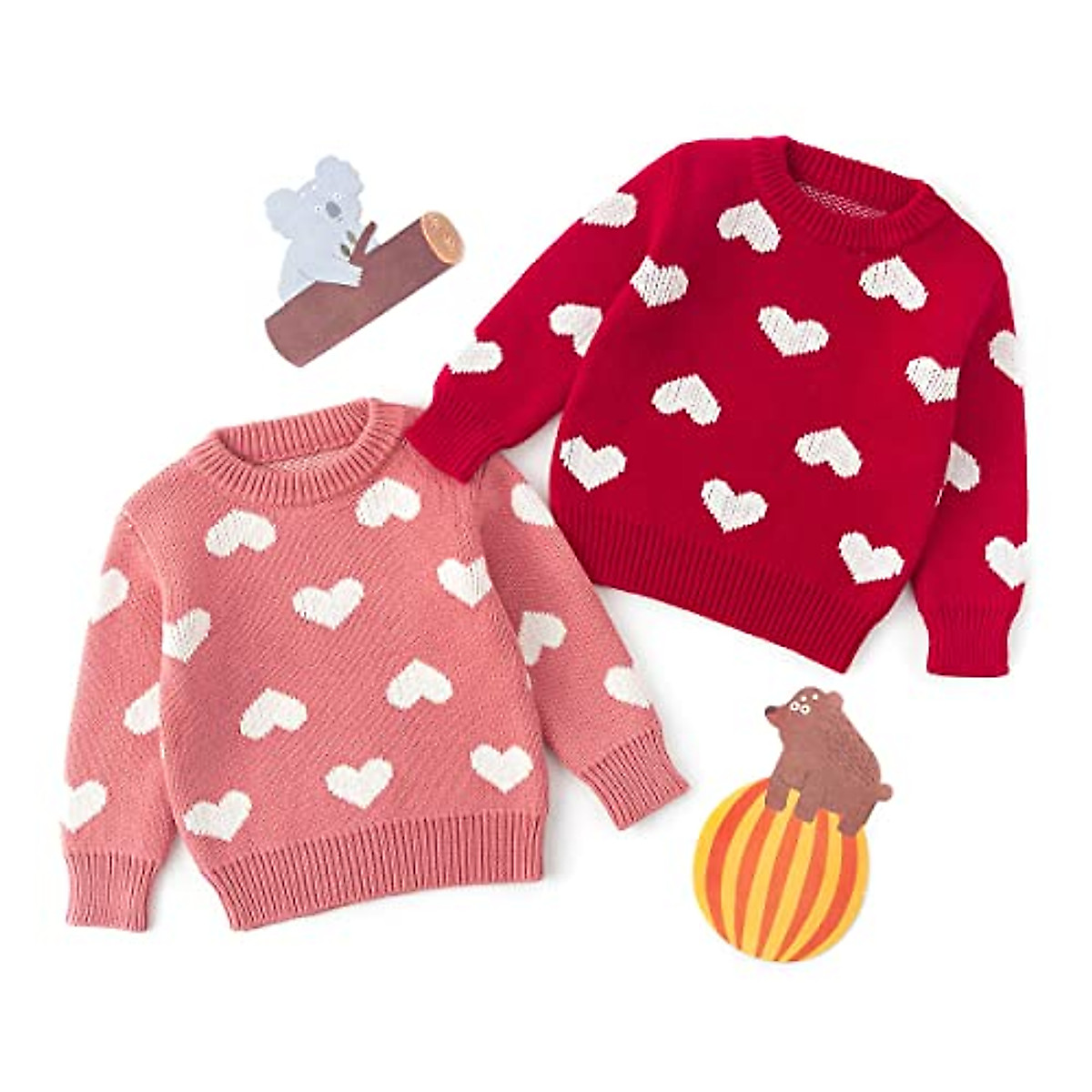 Simplee kids Baby Girls' Valentine's Sweater Pink Pullover Coat Cotton Sweater Patterns to Knit Heart for Autumn Fall and Winter 2-3T