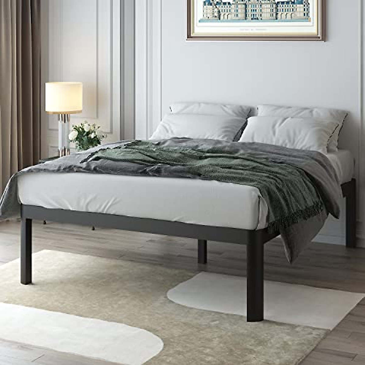 Yitong Angel 18 Inch Queen Bed Frame with Round Corner Edge Legs, 3500 lbs Heavy Duty Metal Platform Bed Frame Queen Size, Steel Slats Support/No Box Spring Needed/Noise Free/Non-Slip