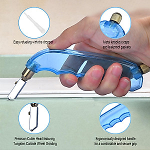 Comfylichi Pistol Grip Oil Feed Glass Cutter 2 Pack - Professional Glass Cutting Tool with Tungsten Cutter Heads and Oil Dripper, for 1-6mm Thick Stained Glass and Mirrors