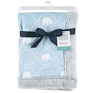 Hudson Baby Unisex Baby Plush Blanket with Furry Binding and Back, Elephant, One Size
