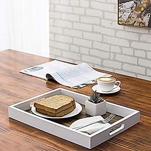 MyGift Decorative Natural Solid Wood Large Serving Tray with Handles, Nesting Breakfast Coffee Table and Ottoman Storage Tray, 16.5 x 11 Inch