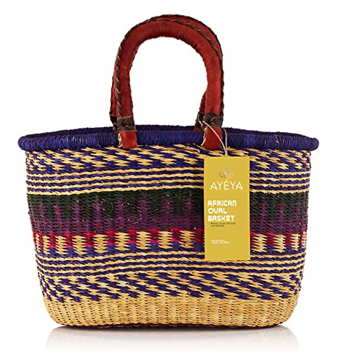 Handwoven African Grass Basket, Oval Style- flat bottom with 2 handles Fair Trade