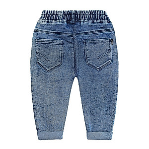 KIDSCOOL SPACE Toddler Kids Ripped Holes Elastic Waist Plaid Lining Jeans,Blue,18-24 Months