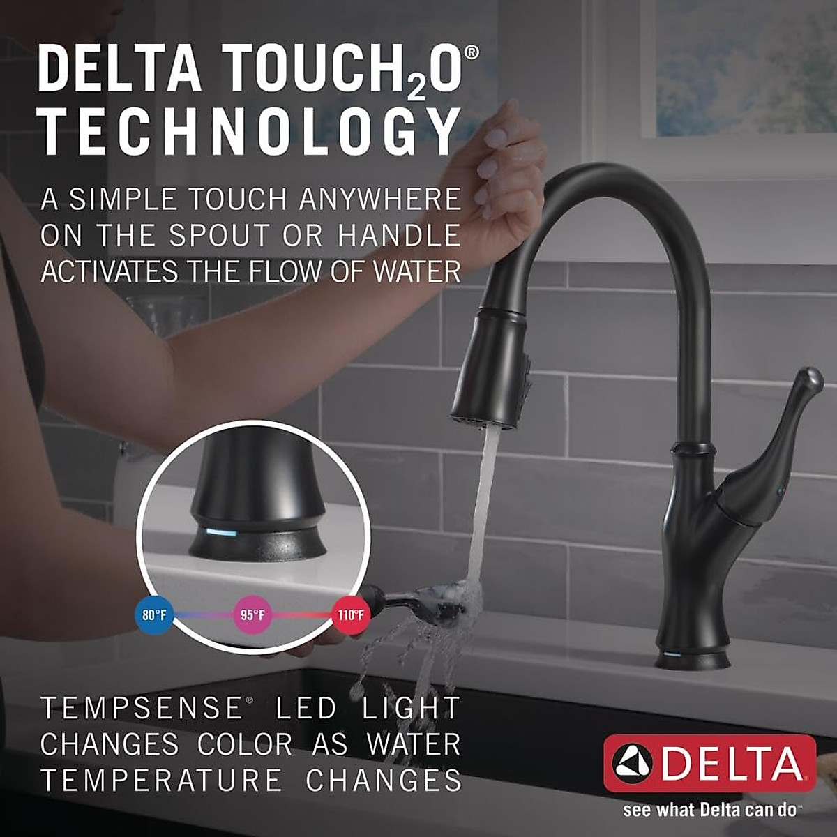 Delta Faucet Ophelia Matte Black Kitchen Faucet Touch, Touch2O Technology, MagnaTite Docking, Single-Handle, 19888TZ-BL-DST