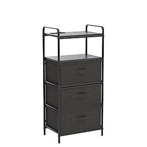 OLD CAPTAIN 3 Drawer Fabric Dresser with Charging Socket Tall Nightstand for Bedroom,Brown+Dark Grey…