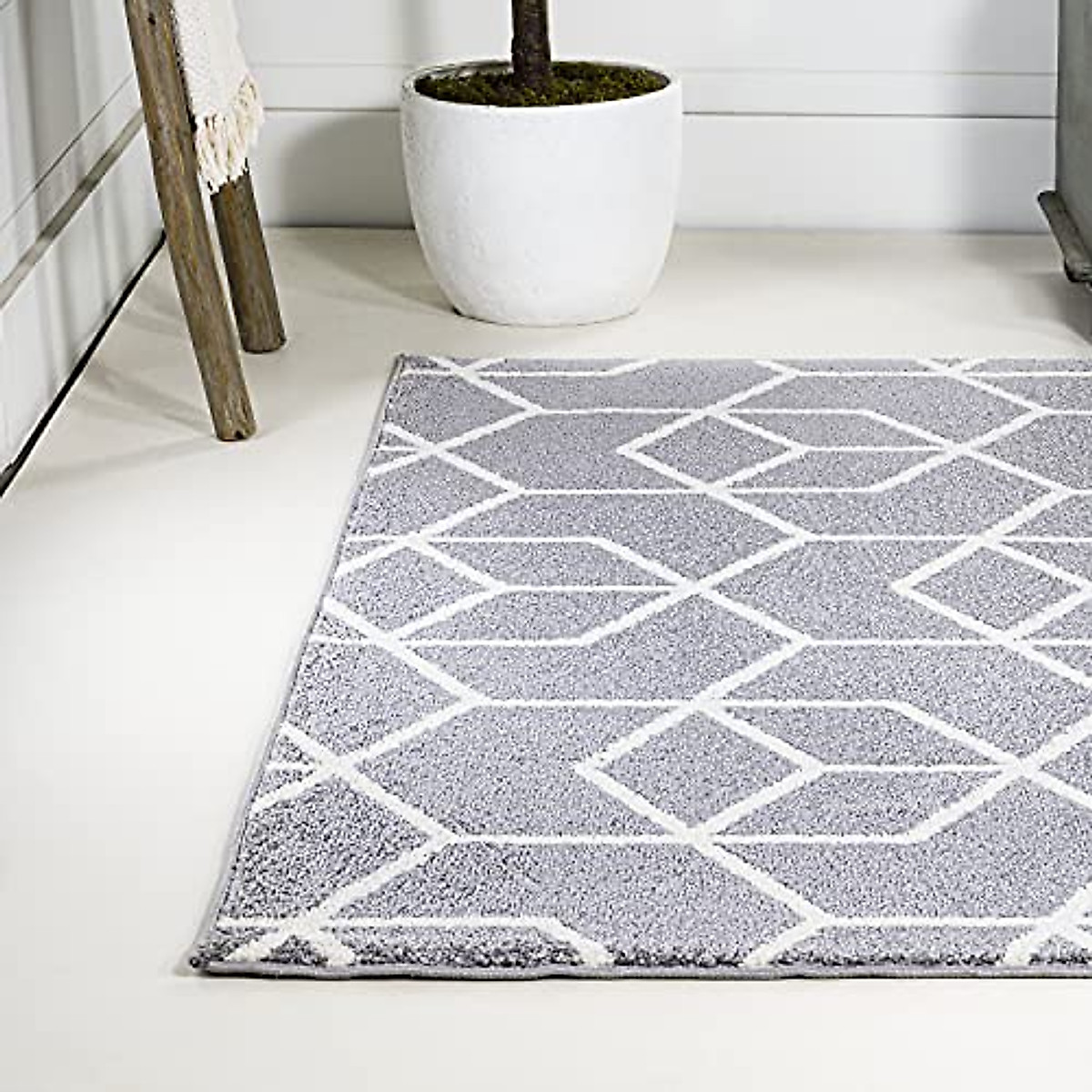 JONATHAN Y SEU101F-5 Tumbling Blocks Modern Geometric Indoor Area-Rug Contemporary Casual Easy-Cleaning Bedroom Kitchen Living Room Non Shedding, 5 X 8, Gray/White