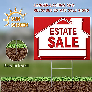[5 Pack] Estate Sale Signs Set,18 x 14 Inch Estate Sale Yard Signs with Double Sided, Estate Sale Arrows Signs with Metal H Stakes,Property Sale Directional Arrows Signs,WEATHER-PROOF