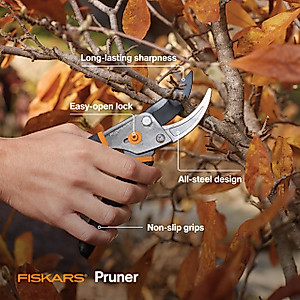 Fiskars Gardening Tools: Bypass Pruning Shears, Sharp Precision-ground Steel Blade, 5/8” Plant Clippers (91095935J)