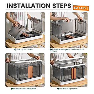 TRZZ 19Gal Closet Organizers and Storage, Collapsible Storage Bin with Lid for Dorm Room, Trunk Car Organizer, Stackable Cabinet Storage, Plastic Bins with Wheels, Folding Storage Box for Home, 3Pack