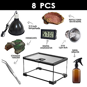 SARUFO Reptile Glass Terrarium Kit(8 Pieces) 12 * 8 * 6 in, Amphibian Tank Starter Kit, Suitable for Small Reptiles such as Geckos, Snakes, Lizards, Chameleons,Serpents(12 * 8 * 6 inchs)