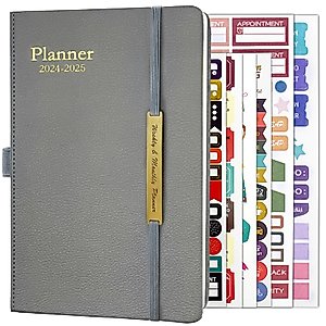2024-2025 Leather Planner Weekly and Monthly,18 Months Calendar book,2024 Academic Planner From Jan. 2024 - Jun. 2025,2024 Appointment Book,Daily Agenda,Yearly Teachers Planner(5.7 X 8.3" Grey)