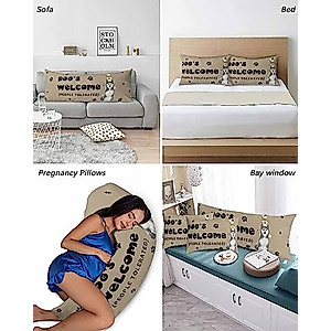 Edwiinsa Dog's Welcome Pillow Covers Standard Size Set of 2 20x26 Bed Pillow, Black Paws Farmhouse Beige Plush Soft Comfort for Hair/Skin Cooling Pillowcases with Envelop Closure