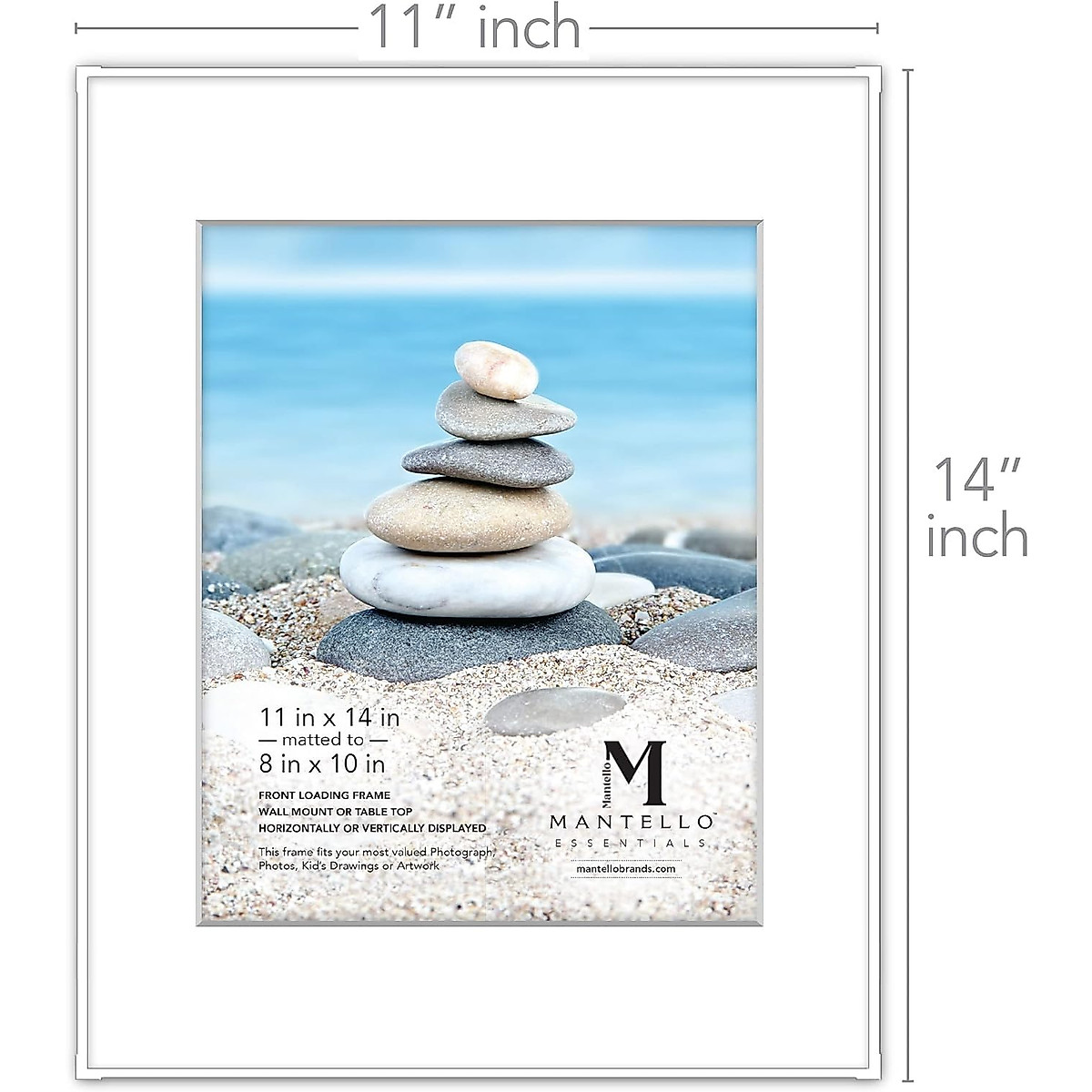 MANTELLO ESSENTIALS White Picture Frame 11x14-8x10 Matted Space or 11x14 No Mat Space- Pack of 3 Picture Frames 11x14