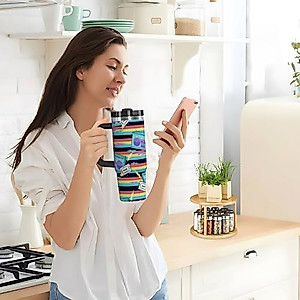 Exnundod Seamless Radio Tape Recorder Tumbler with Handle 30oz and Straw Cassette Music Insulated Tumblers Leak-proof Water Bottle for Car Travel